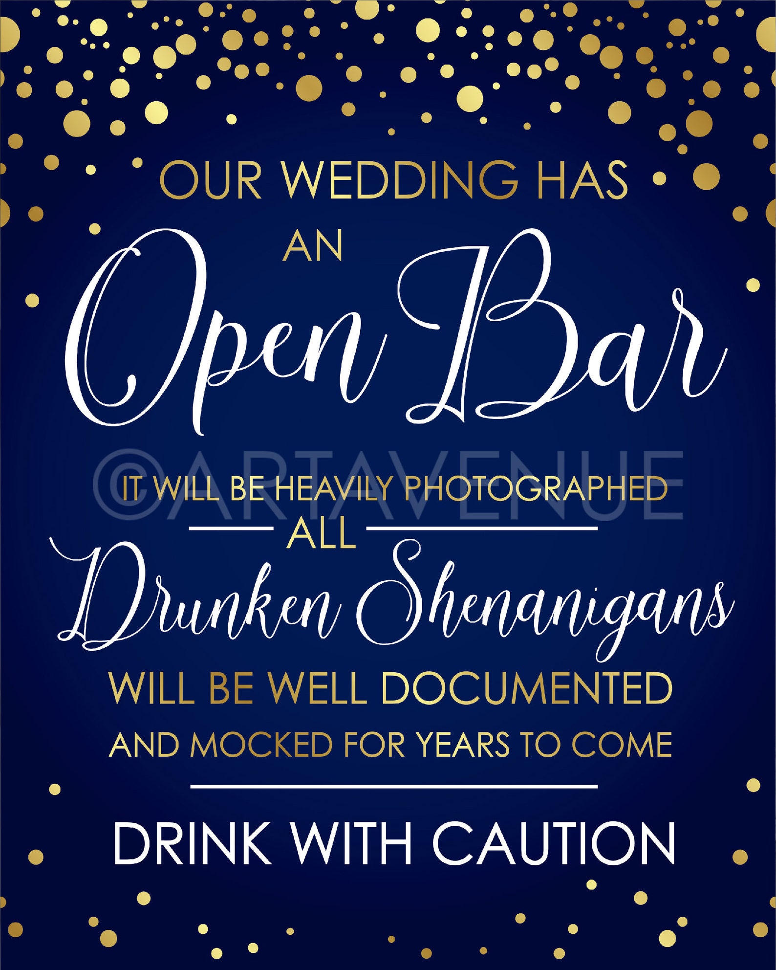 Navy Blue Gold Confetti Open Bar Sign Download | Navy Gold Confetti ...