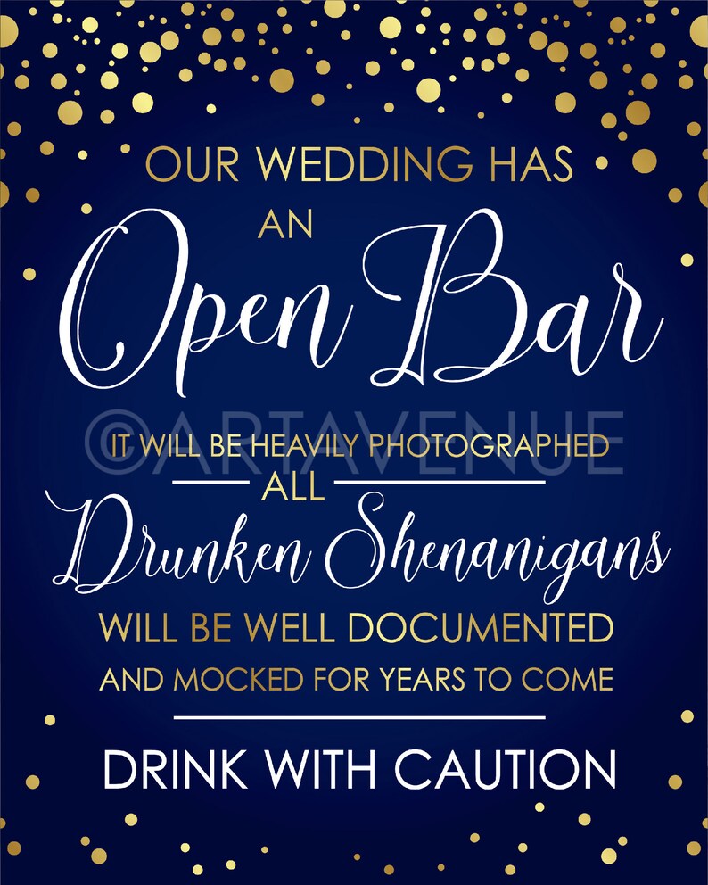 Navy Blue Gold Confetti Open Bar Sign Download | Navy Gold Confetti ...