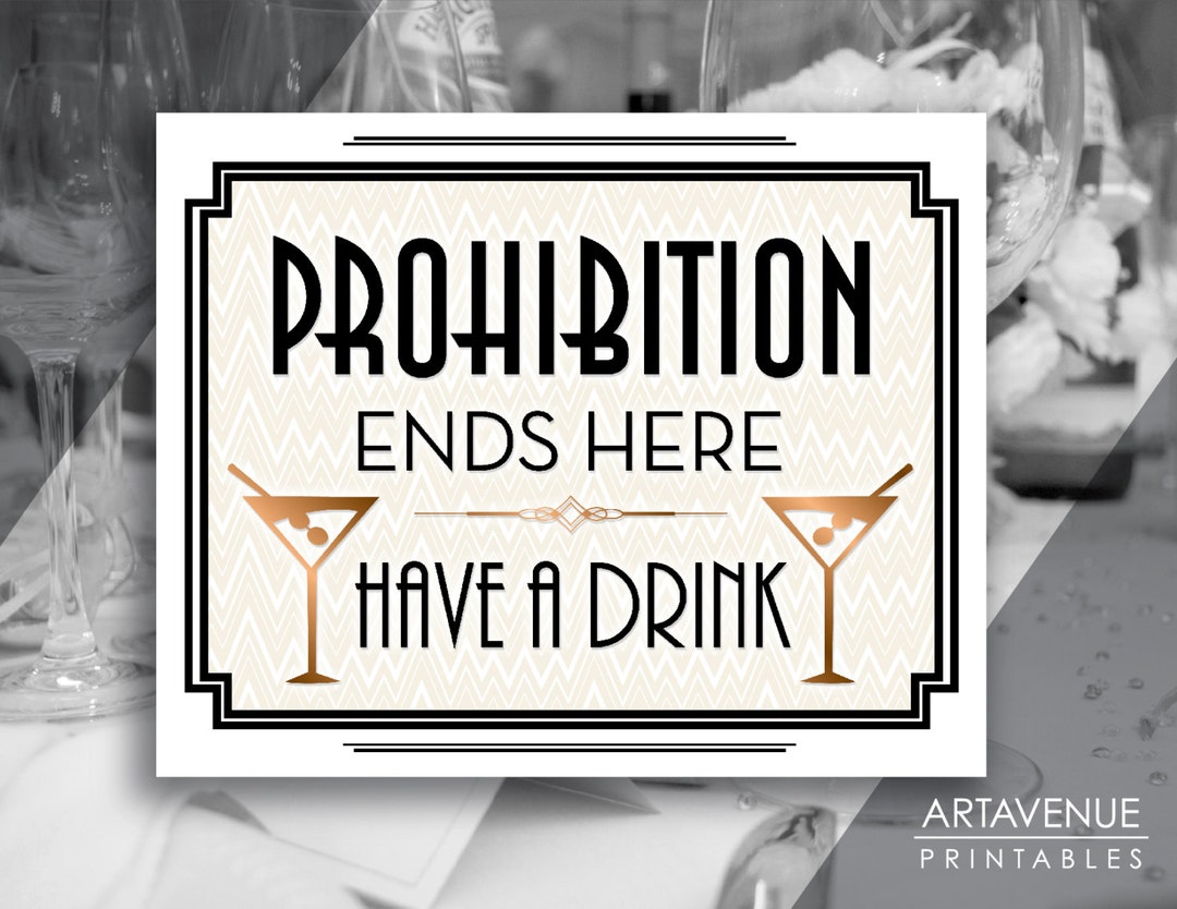 Prohibition Party Sign Printable, Roaring 20's Art Deco Bar Sign ...