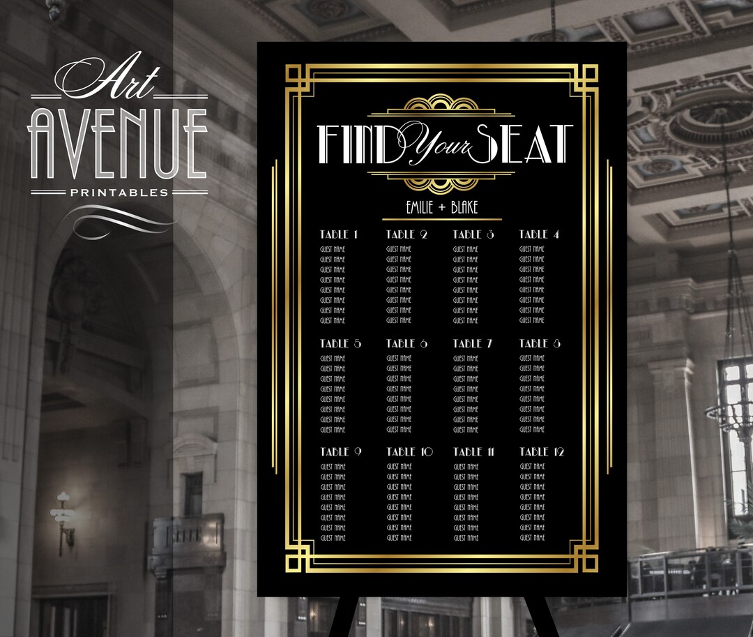 Editable Art Deco Seating Chart 24x36 Template, Custom Seating Chart ...