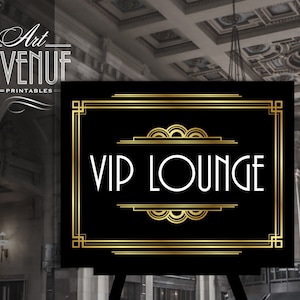 Editable VIP Lounge Sign Template | Gold Gatsby Party VIP Lounge Sign ...