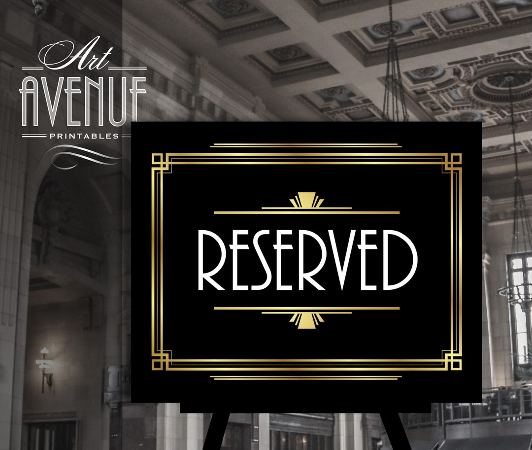 Editable Reserved Sign Template | Gold Gatsby Party Reserved Sign | Art ...