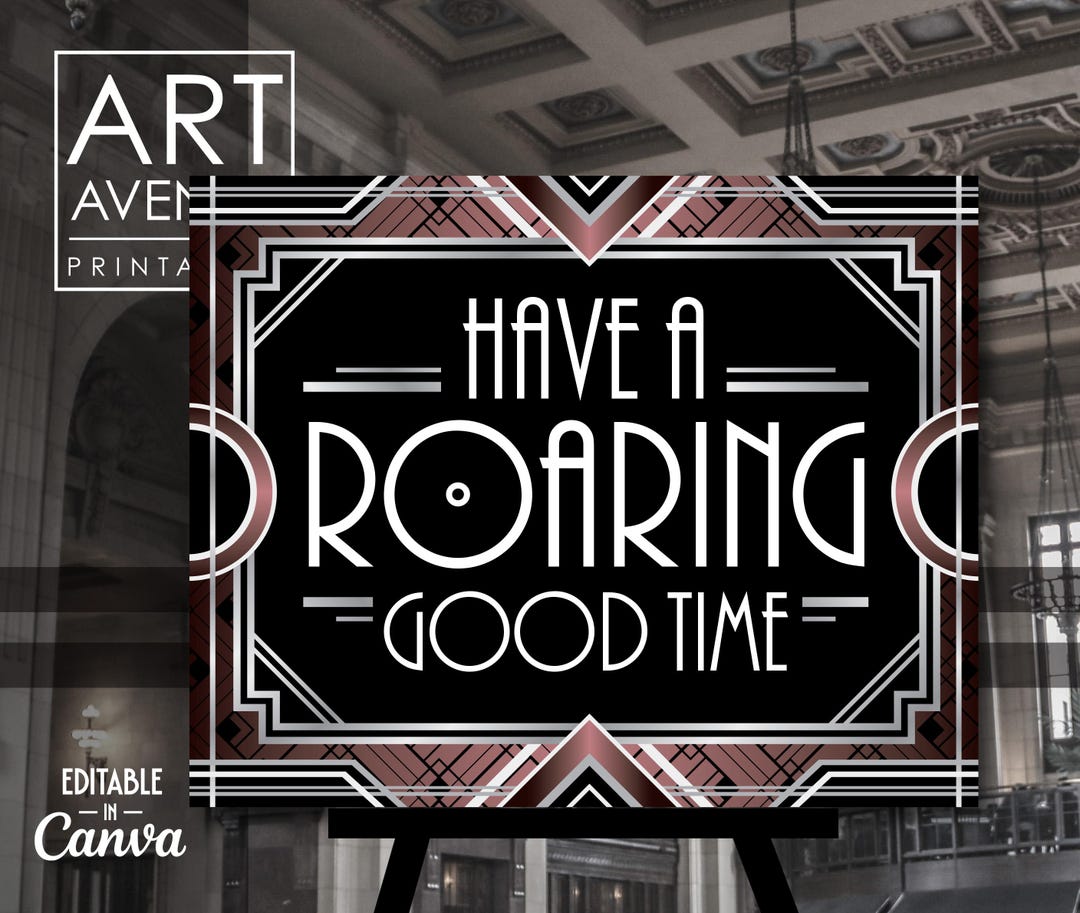 Have A Roaring Good Time Sign Printable, Silver Red Art Deco Party ...