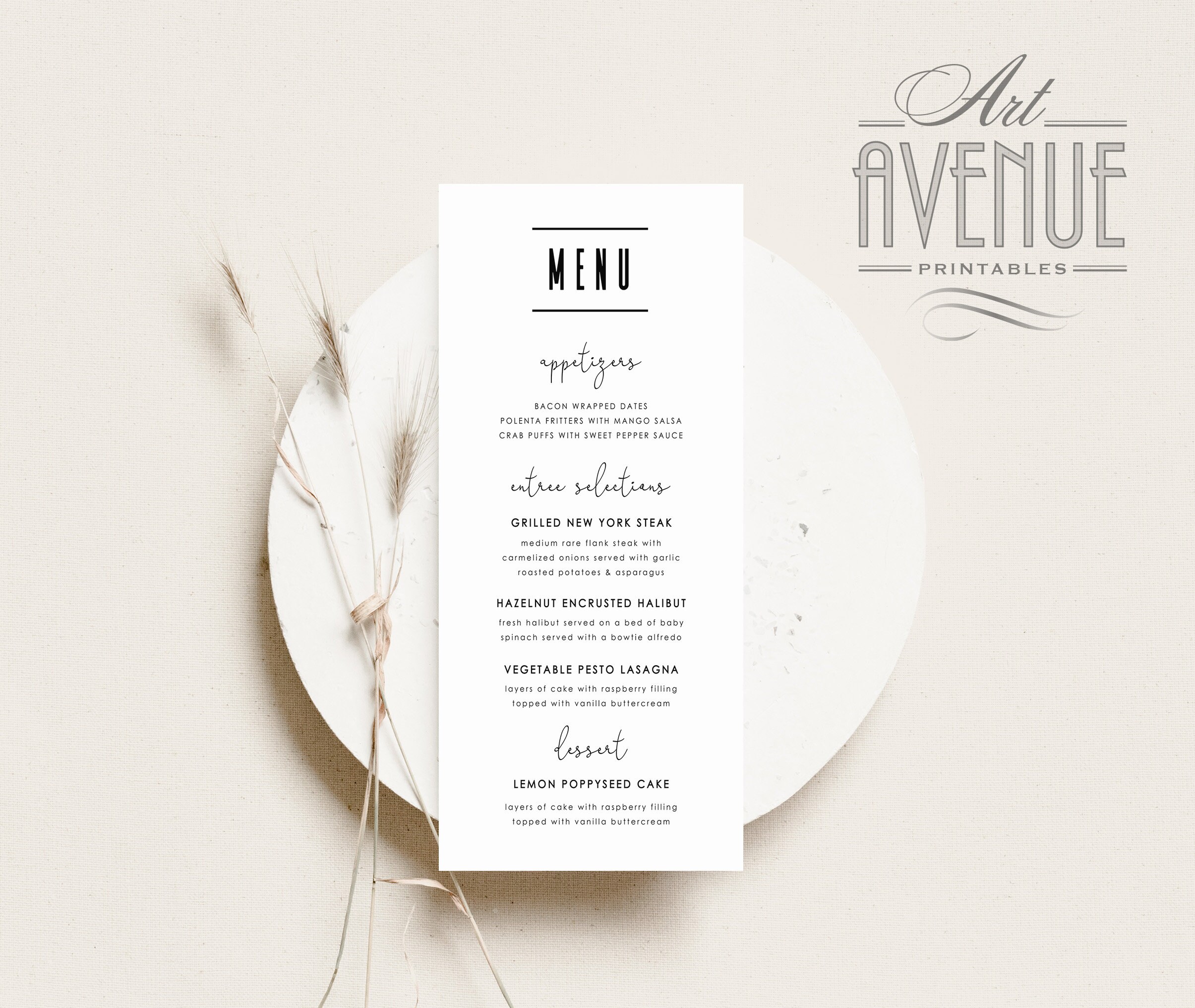 MODERN MINIMALIST Dinner Menu Template 4x8 Minimalist Wedding | Etsy