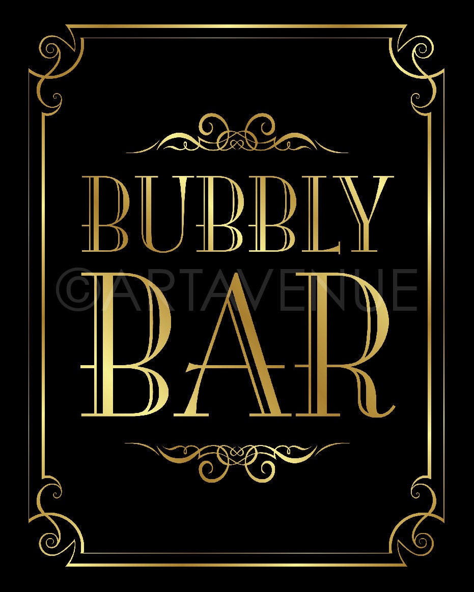 Printable Art Vintage Gold Wedding Sign BUBBLY | Etsy