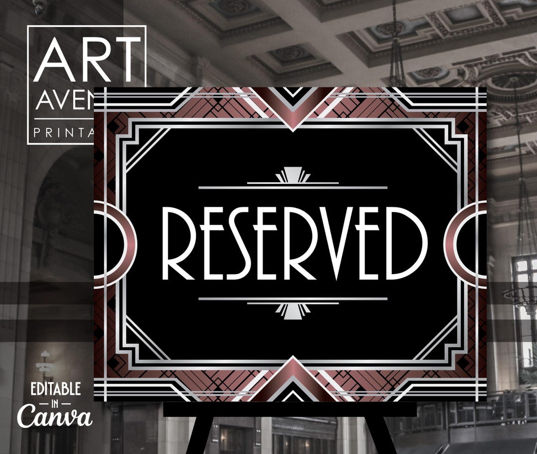 Reserved Sign Printable, Silver Red Art Deco Party Decorations, Roaring ...