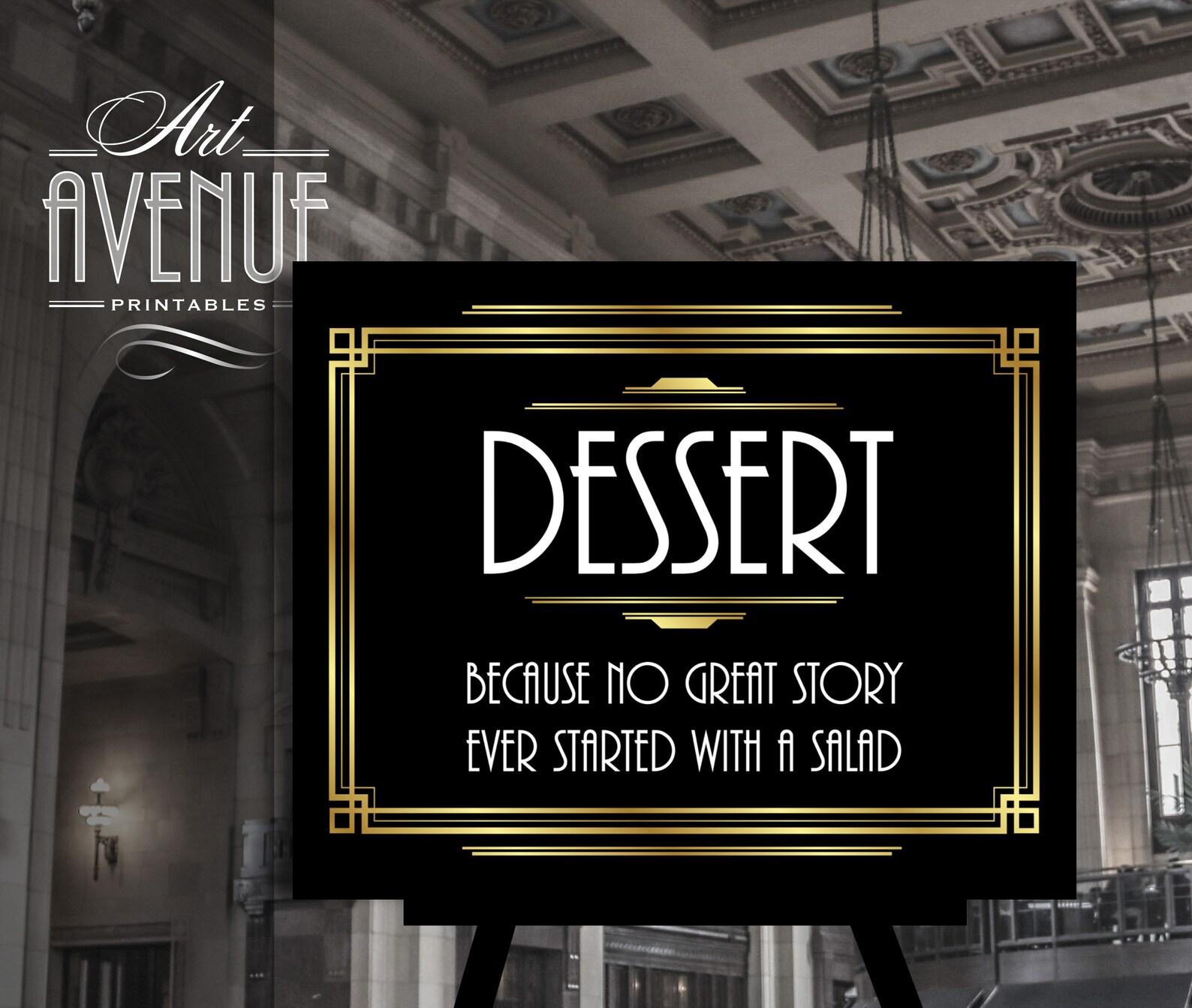 Editable Dessert Sign Template Gold Gatsby Dessert Cake Sign | Etsy