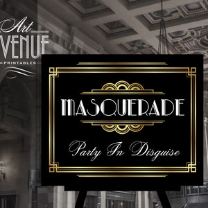 Masquerade Party Sign Template | Gold Gatsby Masquerade Party in ...