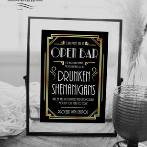 Open Bar Shenanigans Editable Sign Template | Gold Gatsby Sign Templett ...