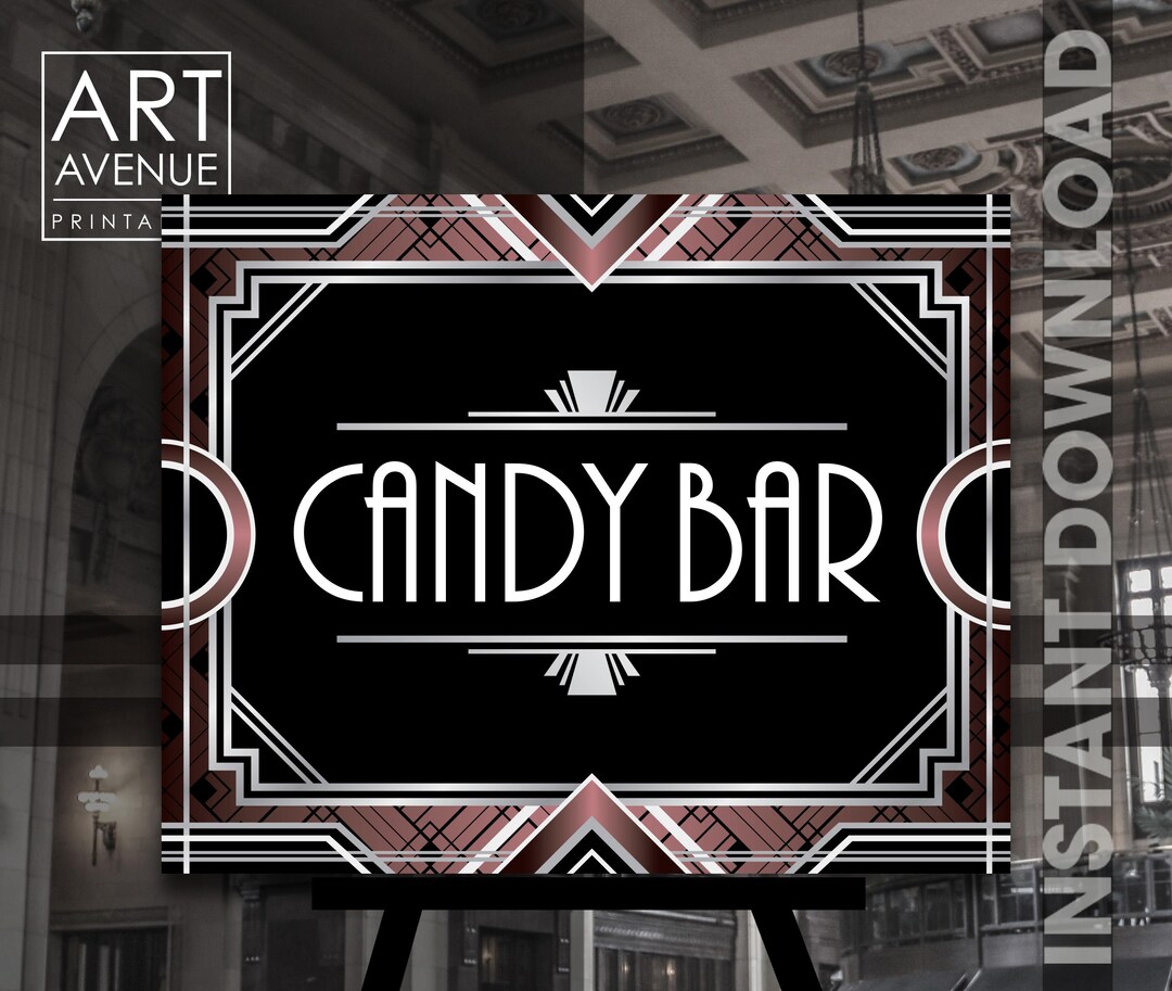 Candy Bar Sign Printable, Silver Red Art Deco Candy Bar Decorations ...