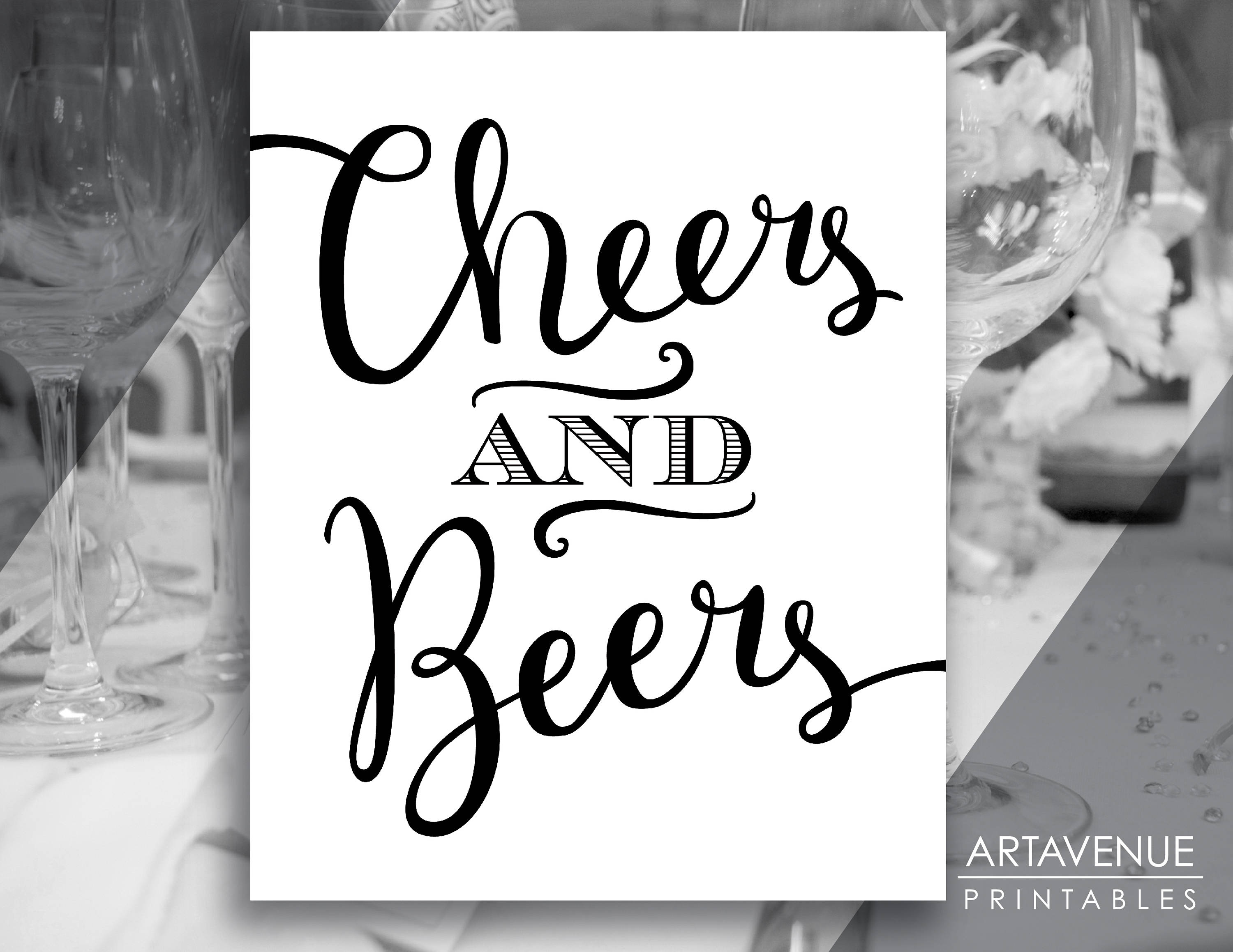 Chic Party Signs Cheers and Beers Sign Printables Black | Etsy