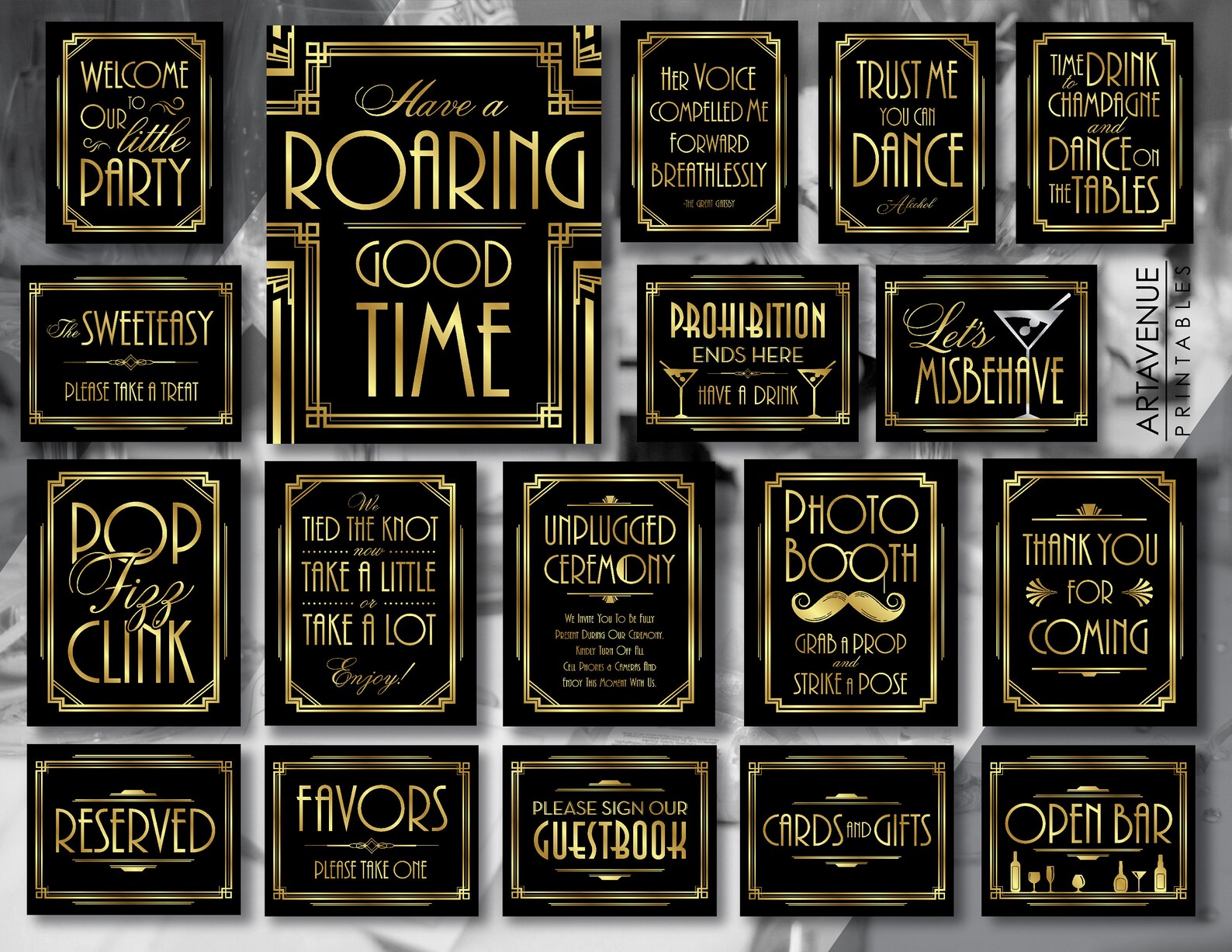 Art Deco Wedding Sign Bundle | Gatsby Wedding Signs Printable | Roaring ...