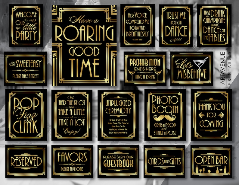 Art Deco Wedding Sign Bundle | Gatsby Wedding Signs Printable | Roaring ...