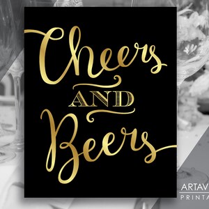 Chic Party Signs | Cheers and Beers Sign Printables | Black and Gold ...