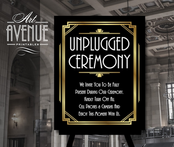 Unplugged Ceremony Sign Editable Template Gold Gatsby Art - Etsy