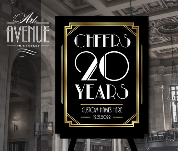 Cheers to 20 Years Editable Sign Template Gold Gatsby 20th - Etsy