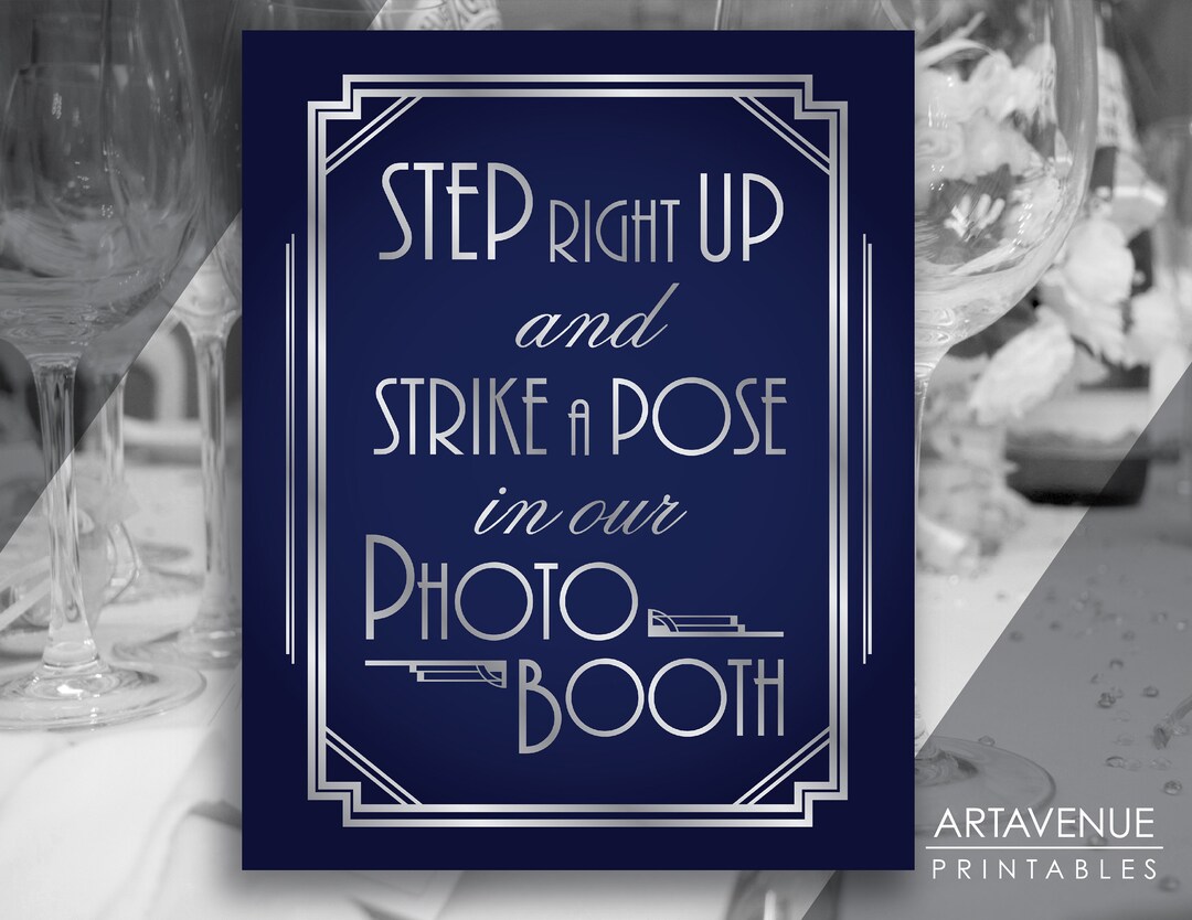 Navy and Silver Photo Booth Sign Printable, Art Deco Wedding Sign, Step ...