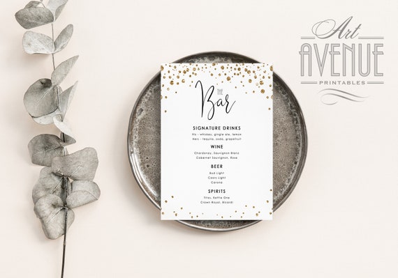 Gold Bar Menu Template Gold Wedding Reception Bar Menu | Etsy