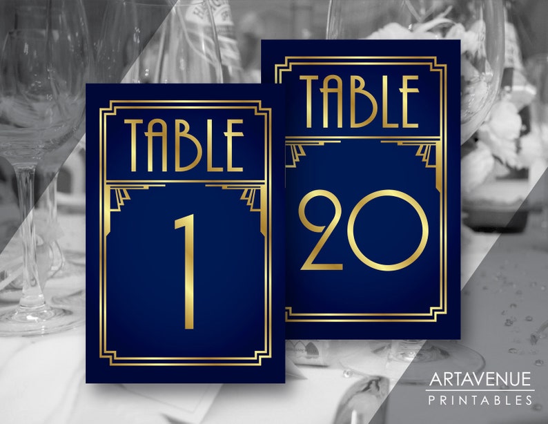Art Deco Wedding Printable Art Deco Table Number Signs 4 X | Etsy