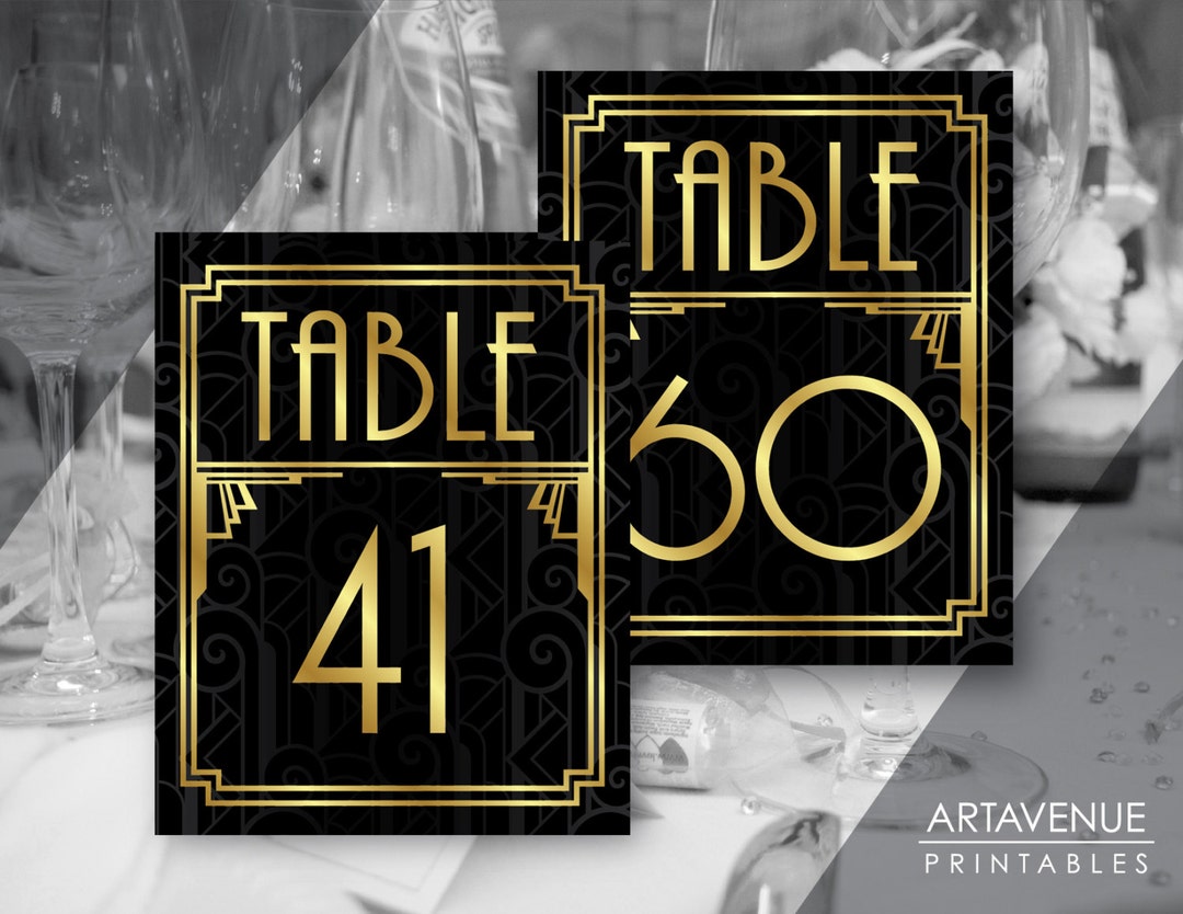 Gatsby Art Deco Wedding Table Signs, Table Numbers 41-60, Printable Art ...