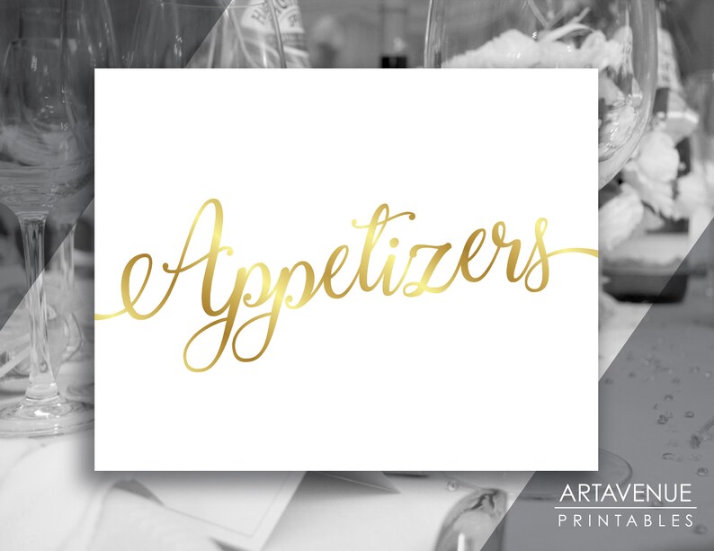 Chic Gold Wedding Sign Printables | Appetizers Sign | Digital Downloads ...