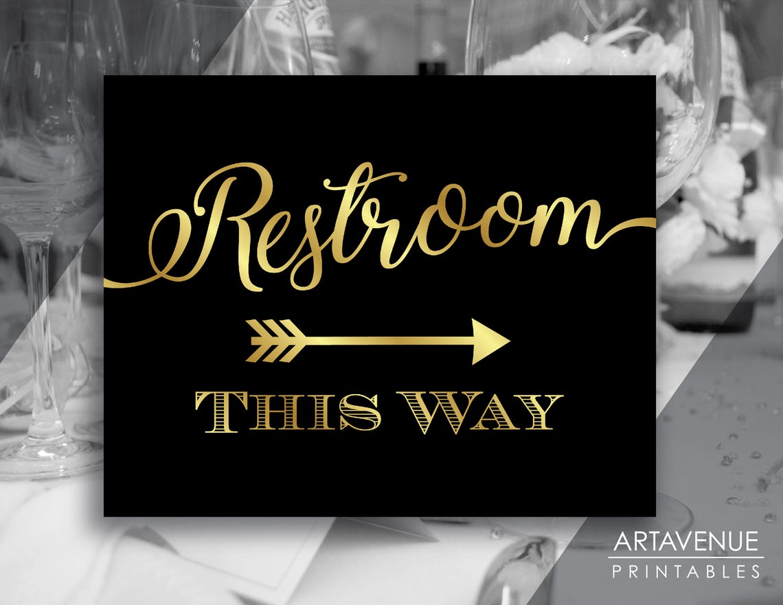 Chic Black and Gold Party Signs Restroom This Way Sign - Etsy