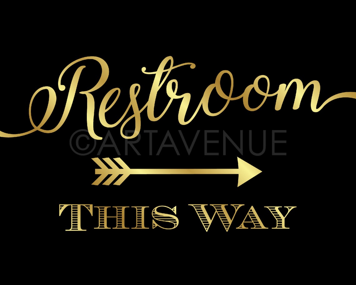 Chic Black and Gold Party Signs Restroom This Way Sign - Etsy