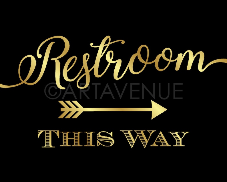 Chic Black and Gold Party Signs Restroom This Way Sign - Etsy