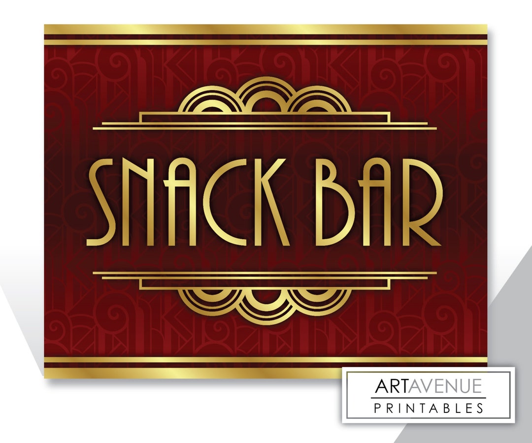 Printable Art Movie Theme Sign snack Bar Message Faux Gold Digital File ...