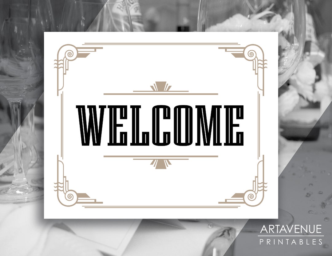 Welcome Sign JPG SVG Downloads Art Deco Welcome Printable Vintage Art ...