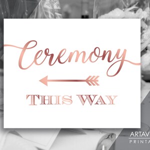 Chic Rose Gold Wedding Signs Ceremony This Way Sign Direction Sign ...