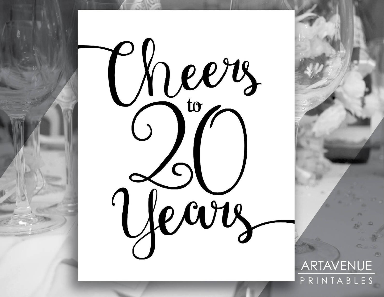 Black and White Chic Printables / CHEERS TO 20 YEARS / Party Sign ...