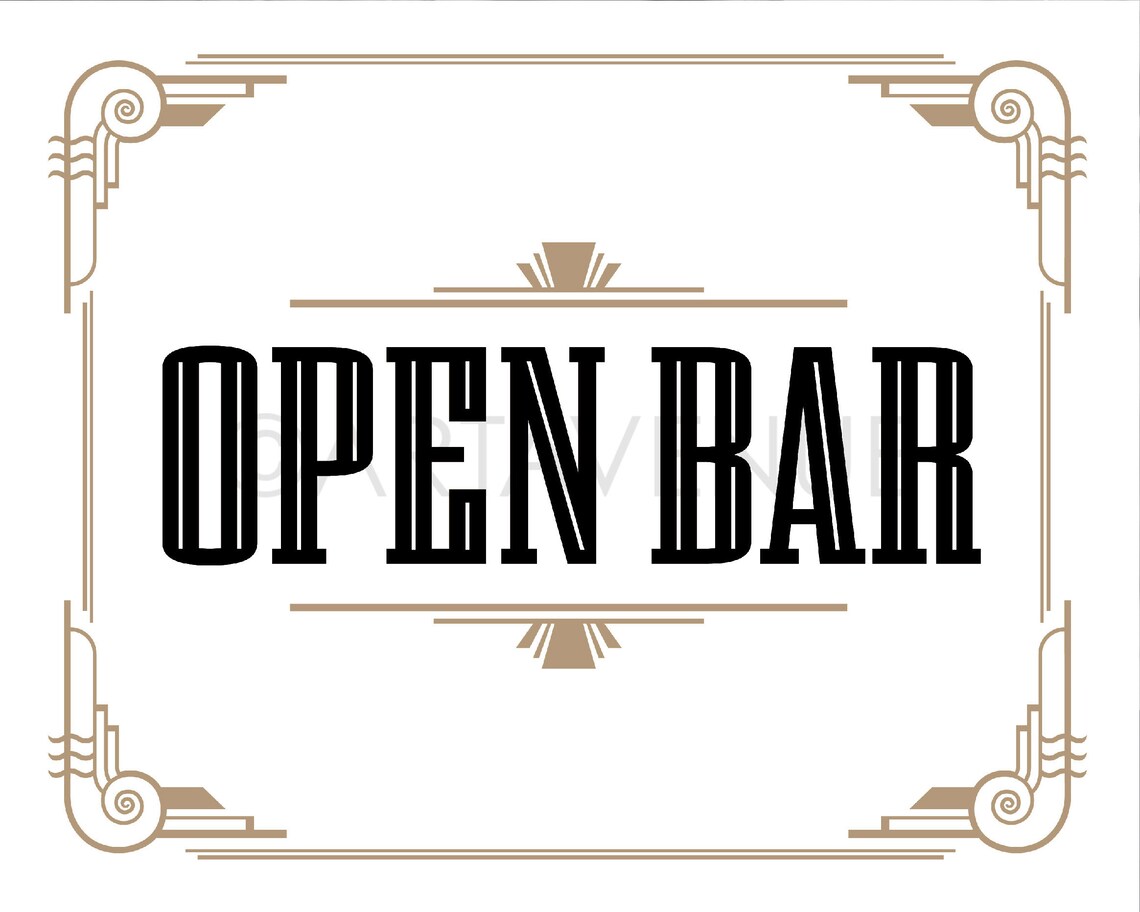 Open Bar Sign JPG SVG Downloads Gatsby Party Printable - Etsy