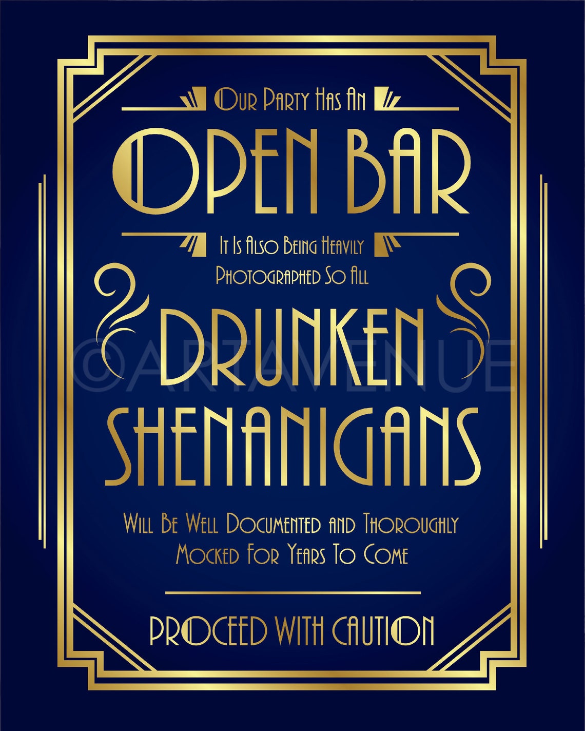 Art Deco Open Bar Drunken Shenanigans Quote Sign Printable - Etsy