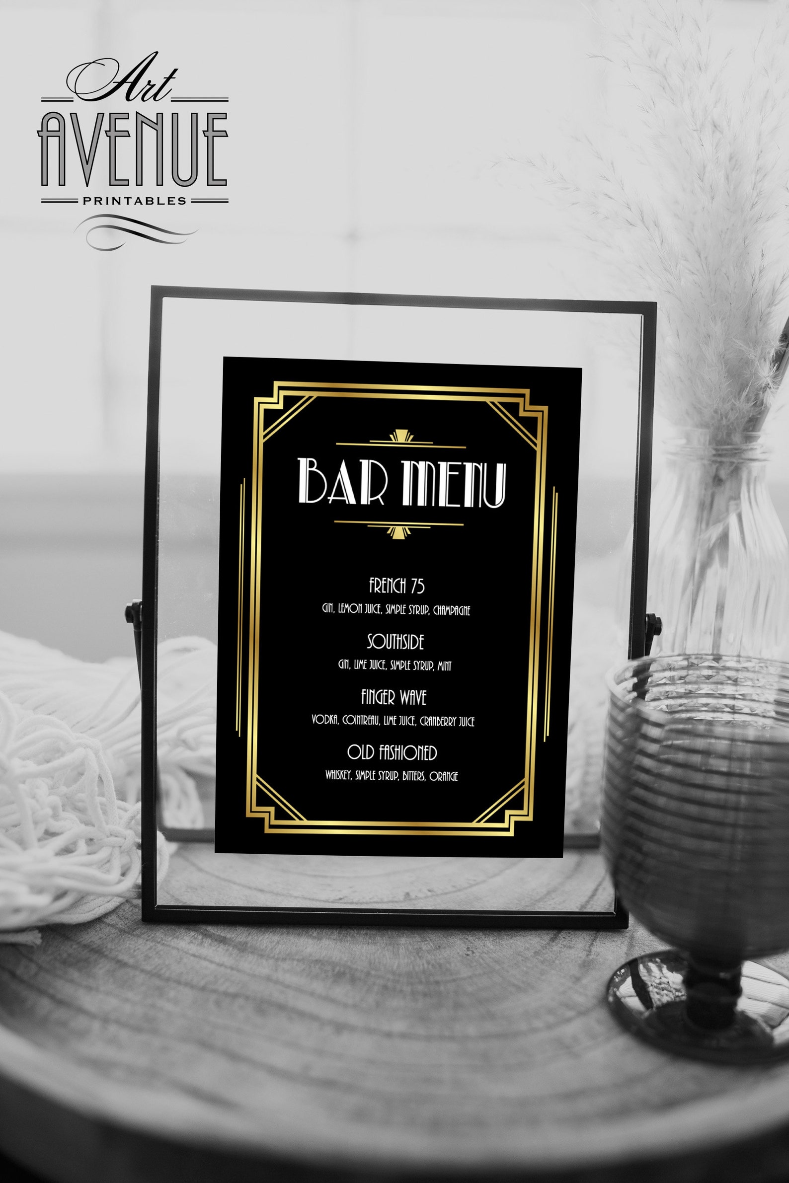 Art Deco Bar Menu Template Gold Gatsby Wedding Bar Menu - Etsy