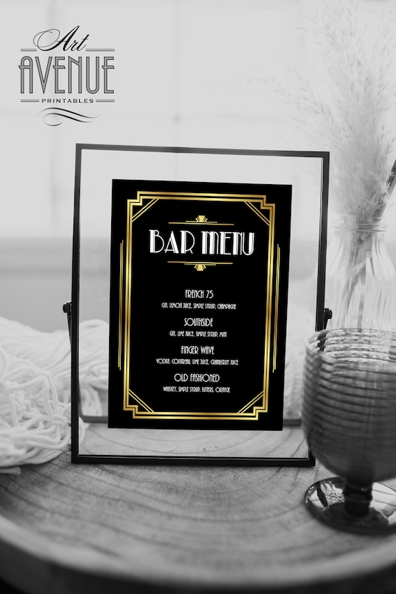 Art Deco Bar Menu Template Gold Gatsby Wedding Bar Menu - Etsy