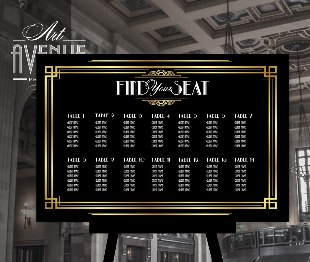 Editable Art Deco Seating Chart 24x36 Template, Custom Seating Chart ...