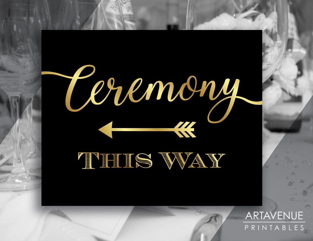 Chic Black and Gold Wedding Signs | Ceremony This Way Sign | Direction ...