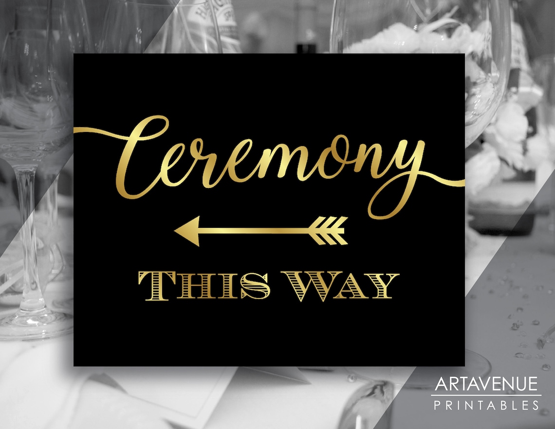 Chic Black and Gold Wedding Signs Ceremony This Way Sign | Etsy