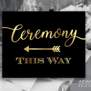 Chic Black and Gold Wedding Signs | Ceremony This Way Sign | Direction ...