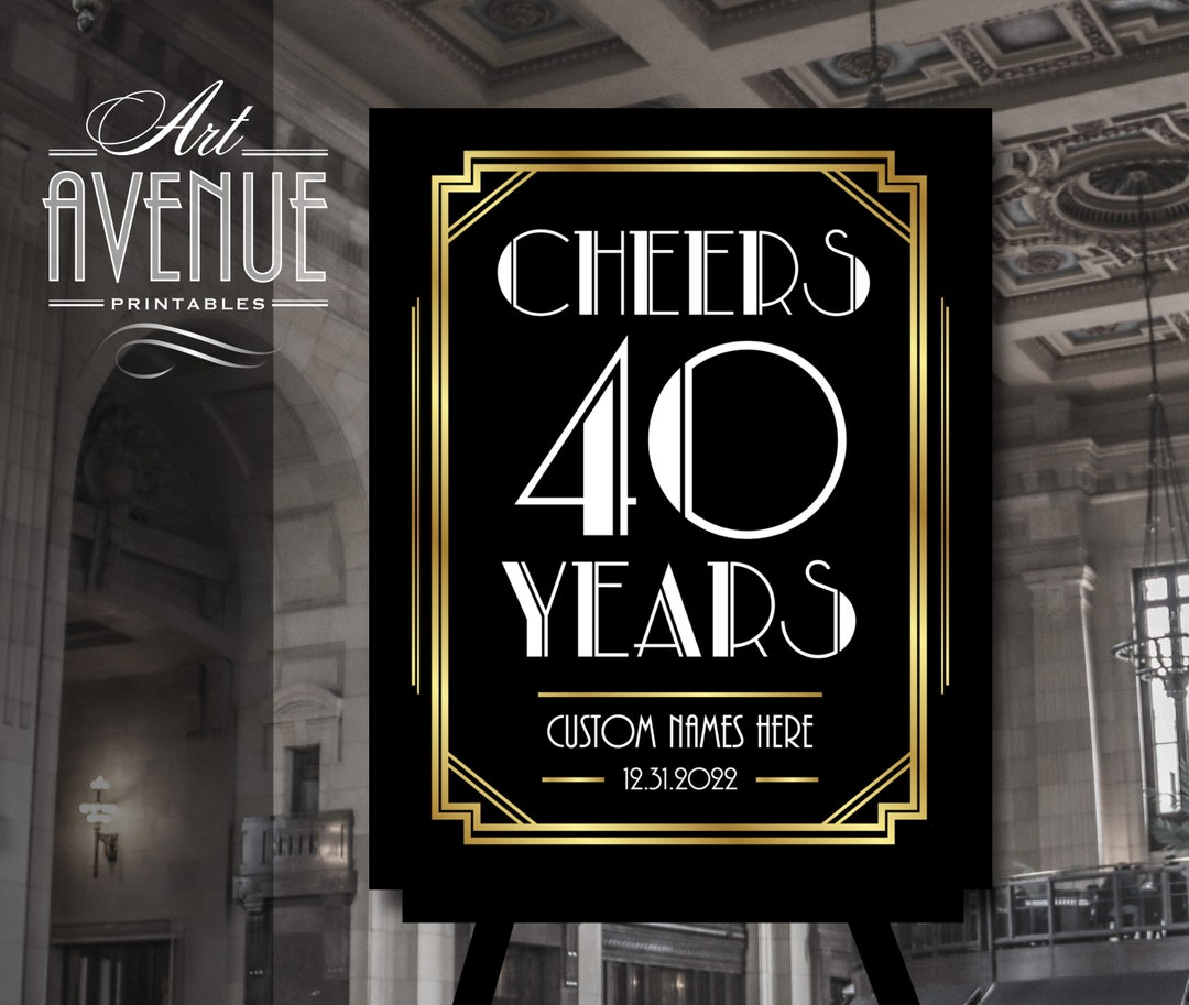 Cheers to 40 Years Editable Sign Template | Gold Gatsby 40th Party Sign ...