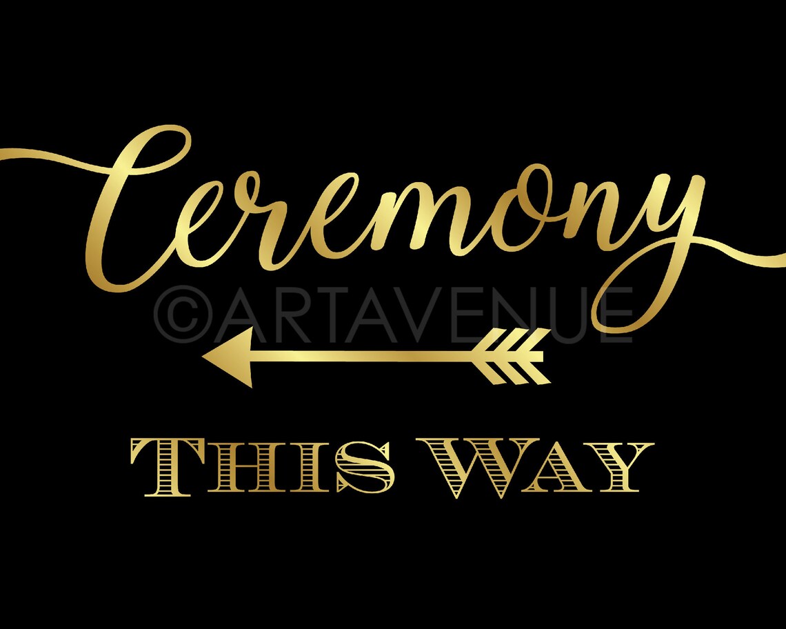 Chic Black and Gold Wedding Signs Ceremony This Way Sign | Etsy