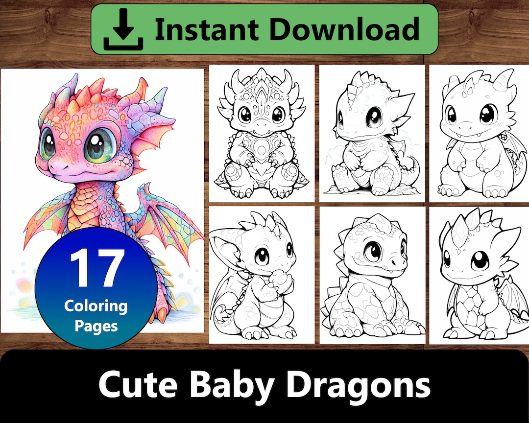 Cute Baby Dragon Coloring Pages Digital Coloring Book - Etsy