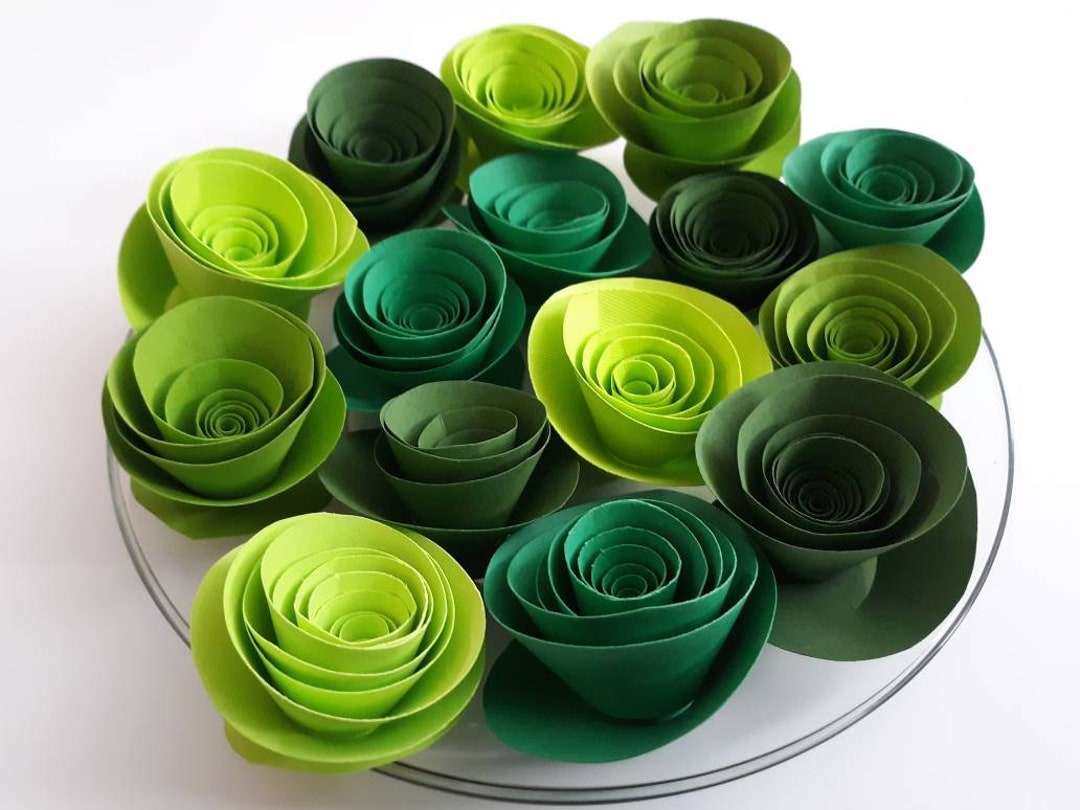 Paper Flowers - Green Paper Roses - Set of 12 - Etsy