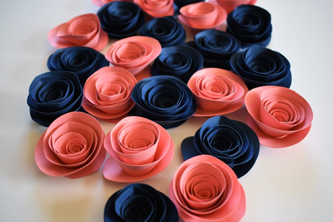 Navy and Coral Loose Paper Flowers, Wedding Flowers, Paper Roses - Etsy
