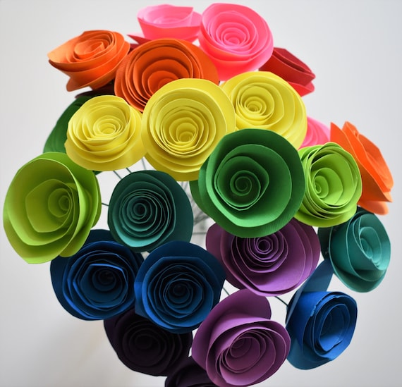 Rainbow Paper Flowers Colorful Paper Rose Bouquet Rainbow - Etsy