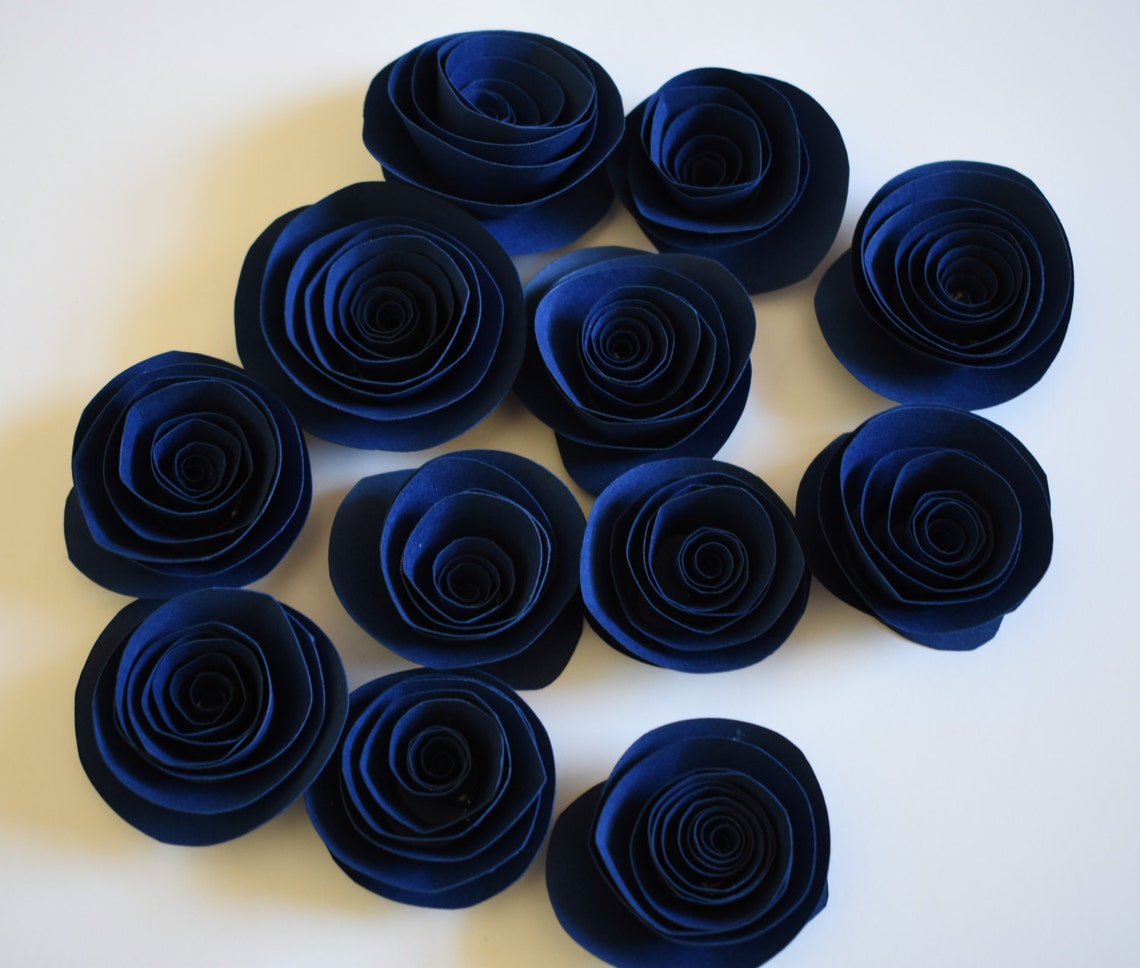 Navy Blue Paper Flowers Loose Paper Roses Small Paper Roses - Etsy