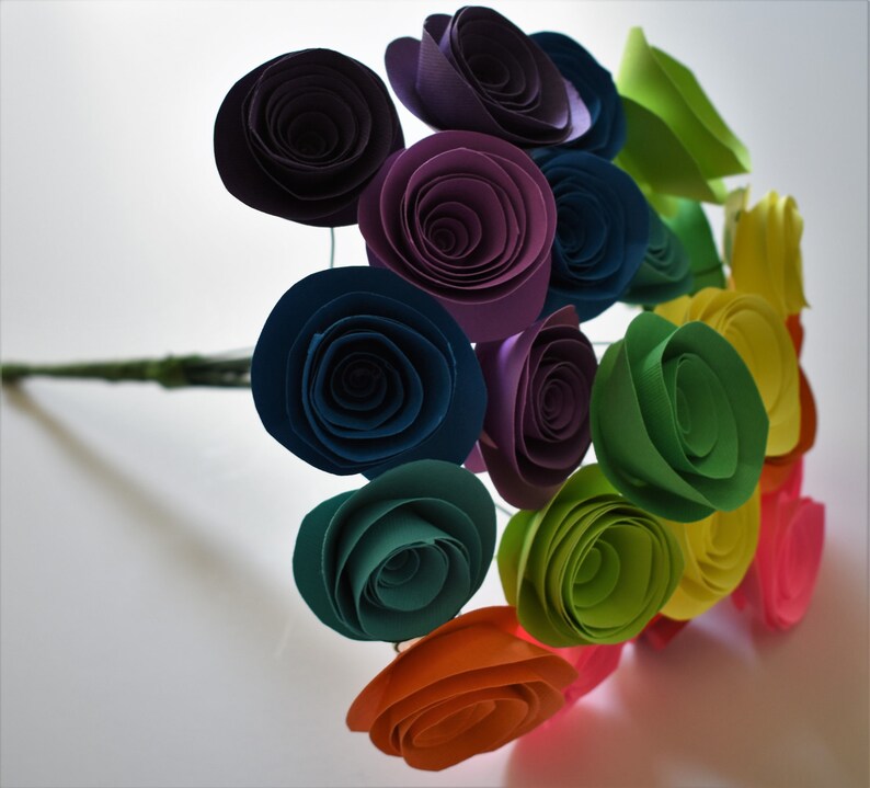 Rainbow Paper Flowers Colorful Paper Rose Bouquet Rainbow - Etsy