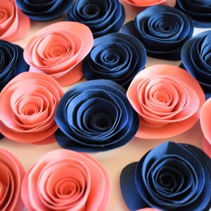 Navy and Coral Loose Paper Flowers, Wedding Flowers, Paper Roses - Etsy