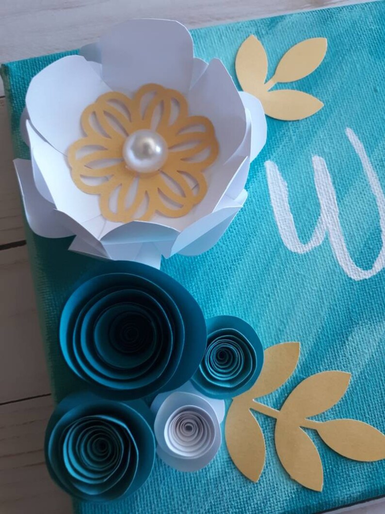 Turquoise Welcome Sign Aqua and Gold Paper Flower Art | Etsy